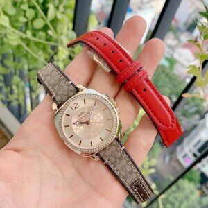 Coach | Accessories | Coach 400091 Boyfriend Gold Tone Dial Brownred ...